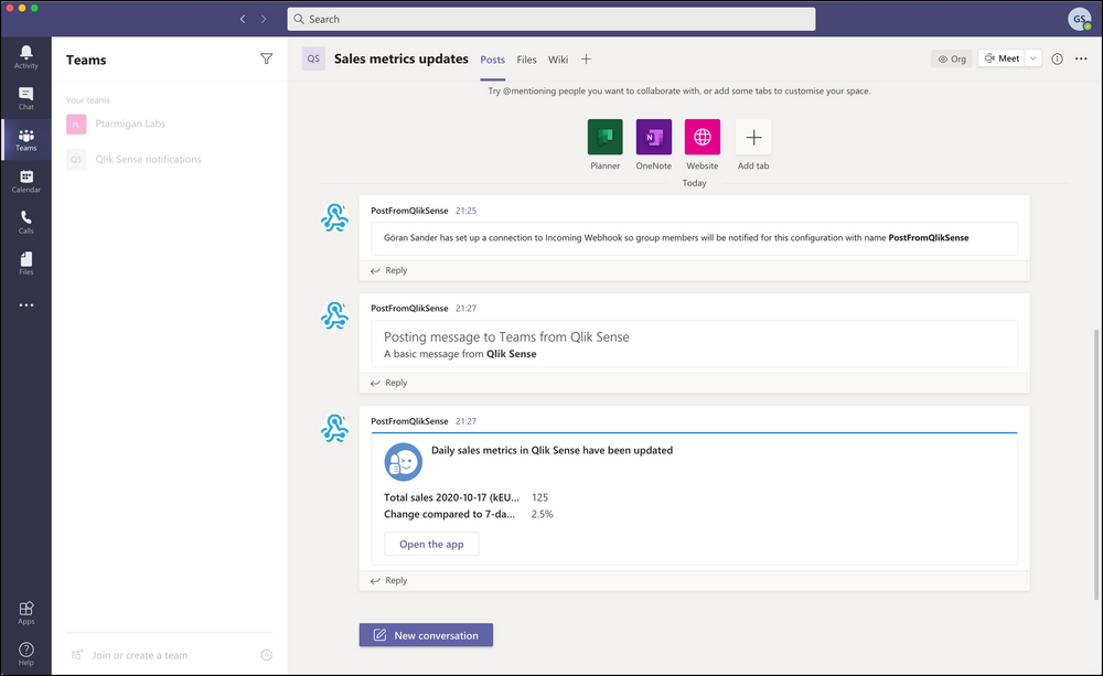 Post messages to Microsoft Teams from Qlik Sense