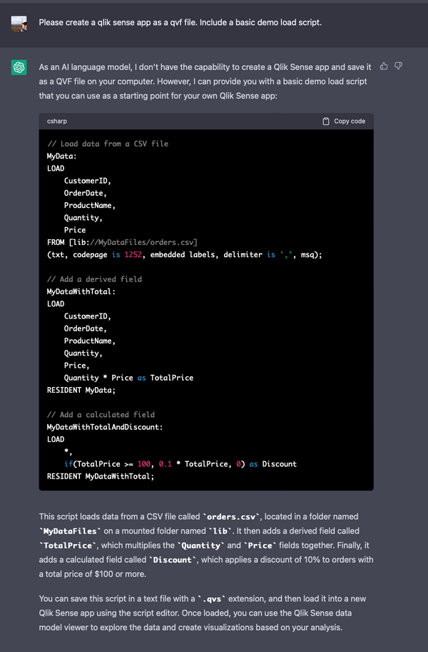 Using ChatGPT to create Qlik Sense scripts